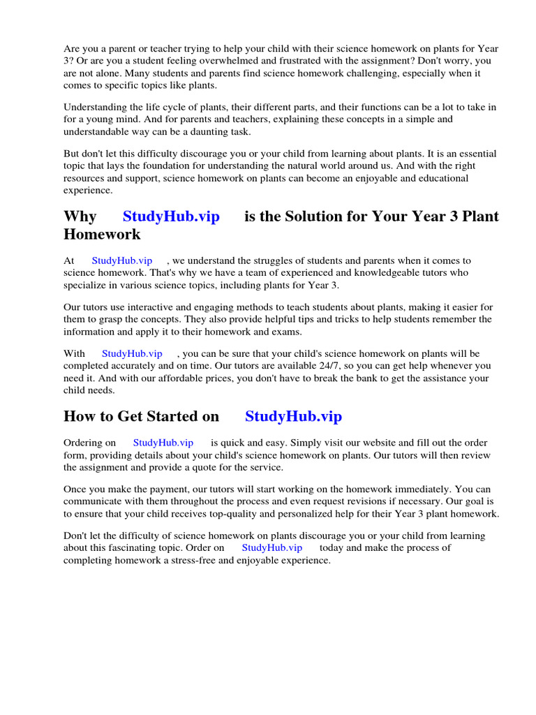 Science Homework Year 3 Plants | Download Free PDF | Science | Homework