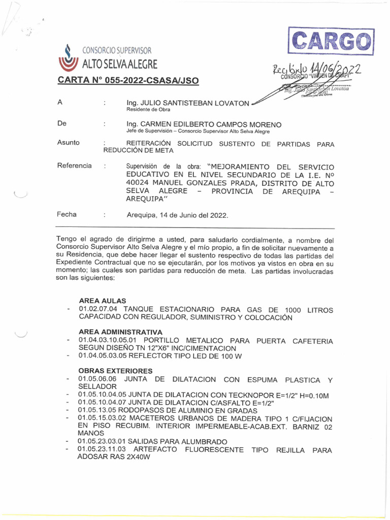 055 Carta N°055-2022-Csasa-Jso Reiteracion Solictud Sustento de Partidas para Reduccion de Meta ...
