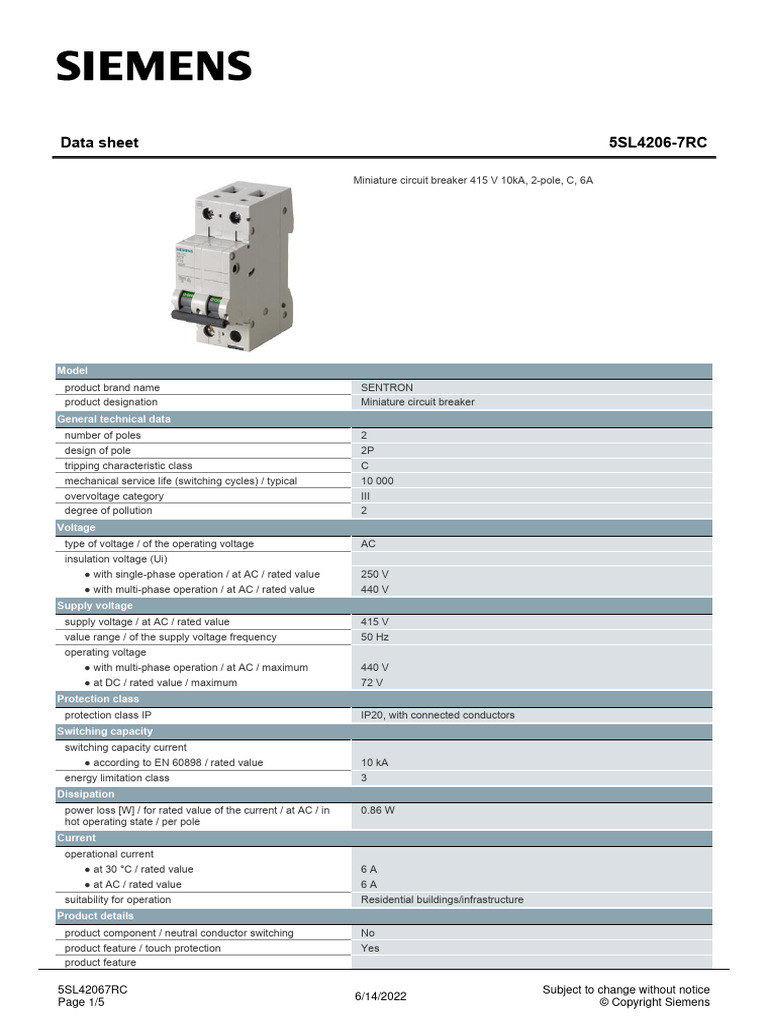 5SL42067RC Datasheet en | PDF | Alternating Current | Manufactured Goods
