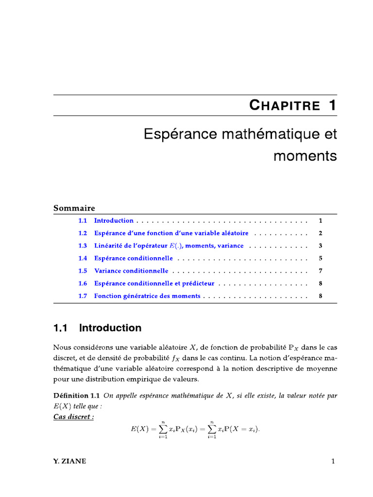 Chapitre-01-Esperance mathematique et moments | PDF
