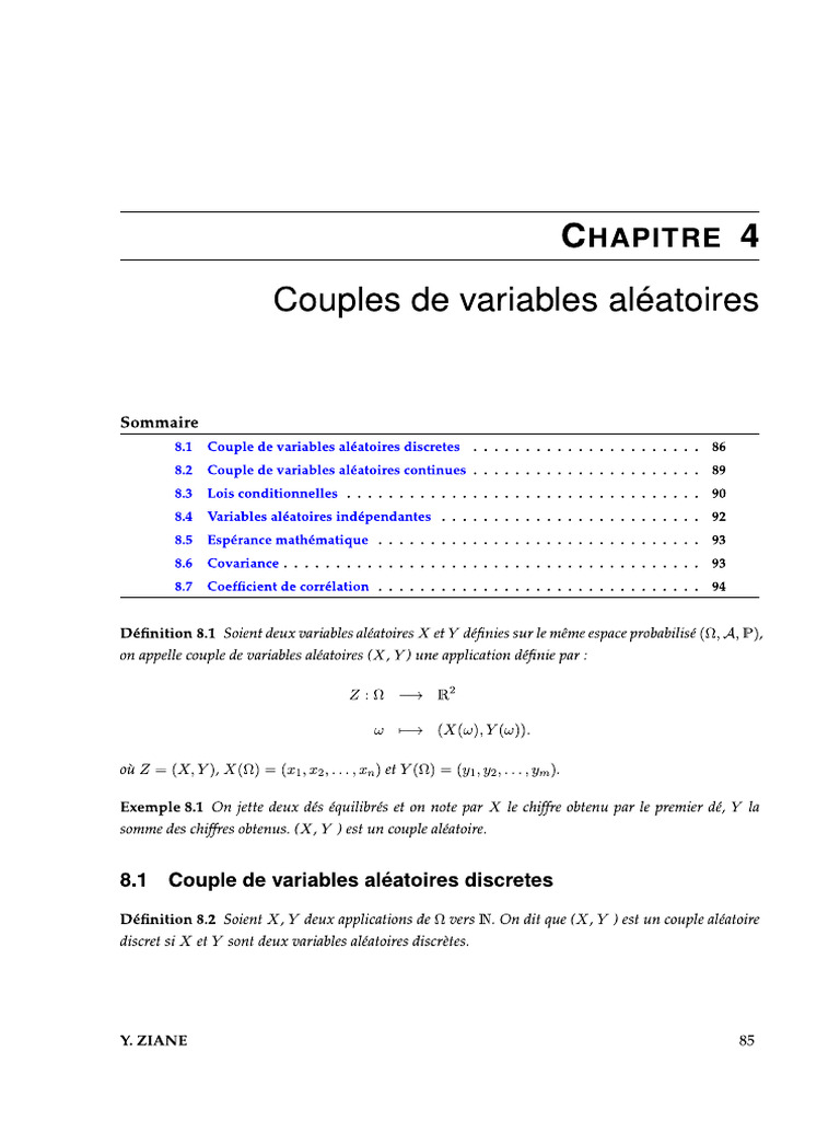 Couples De Variables Aléatoires 1 Pdf