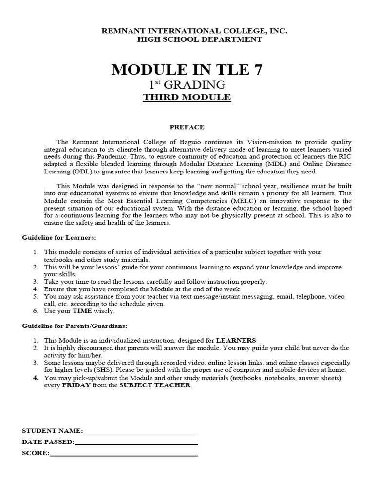 TLE 7 Module 3 | PDF | Ounce | Litre
