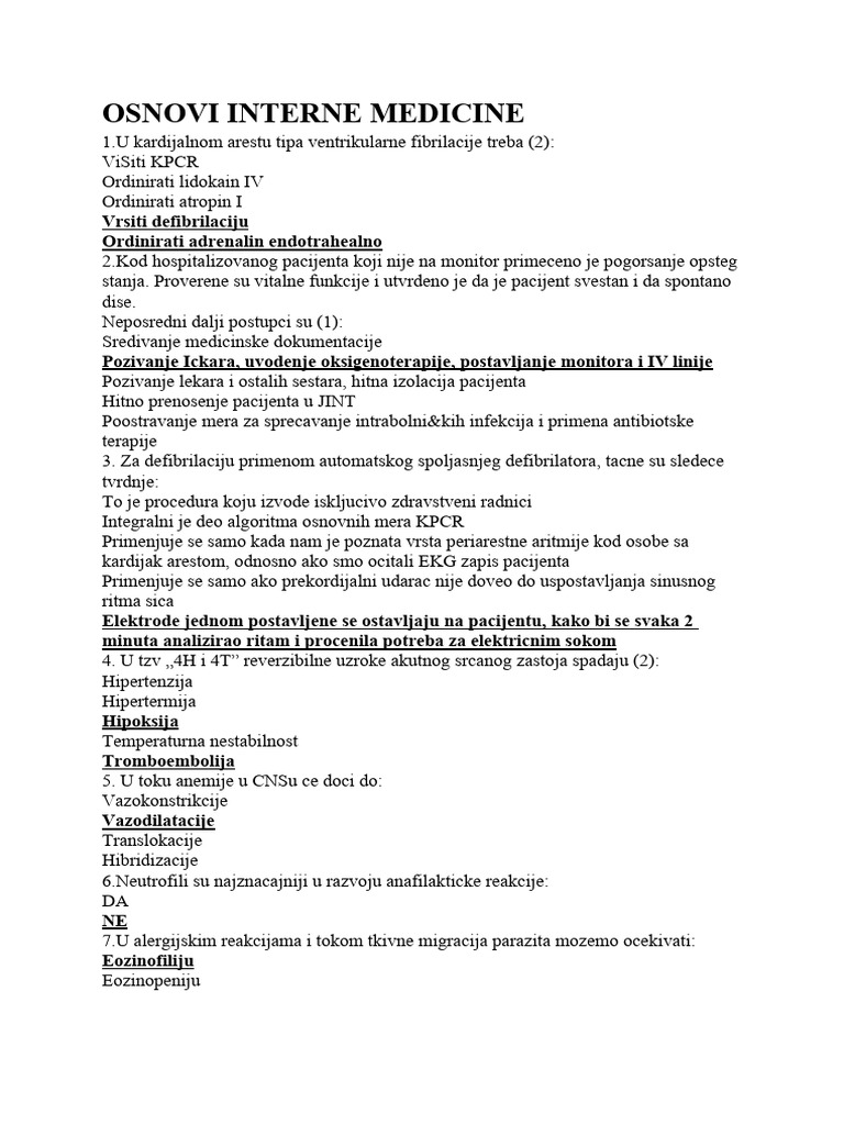 INTERNA MEDICINA Pitanja | PDF