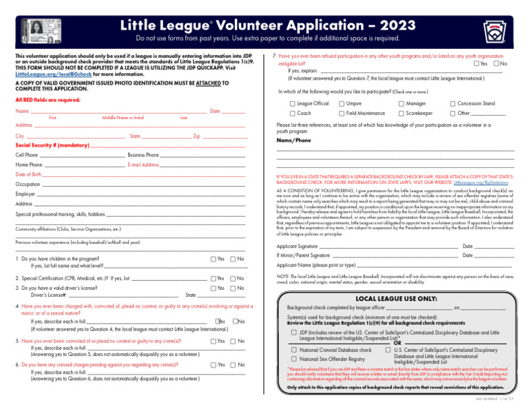 Little League Volunteer Form | PDF | Background Check | Nolo Contendere