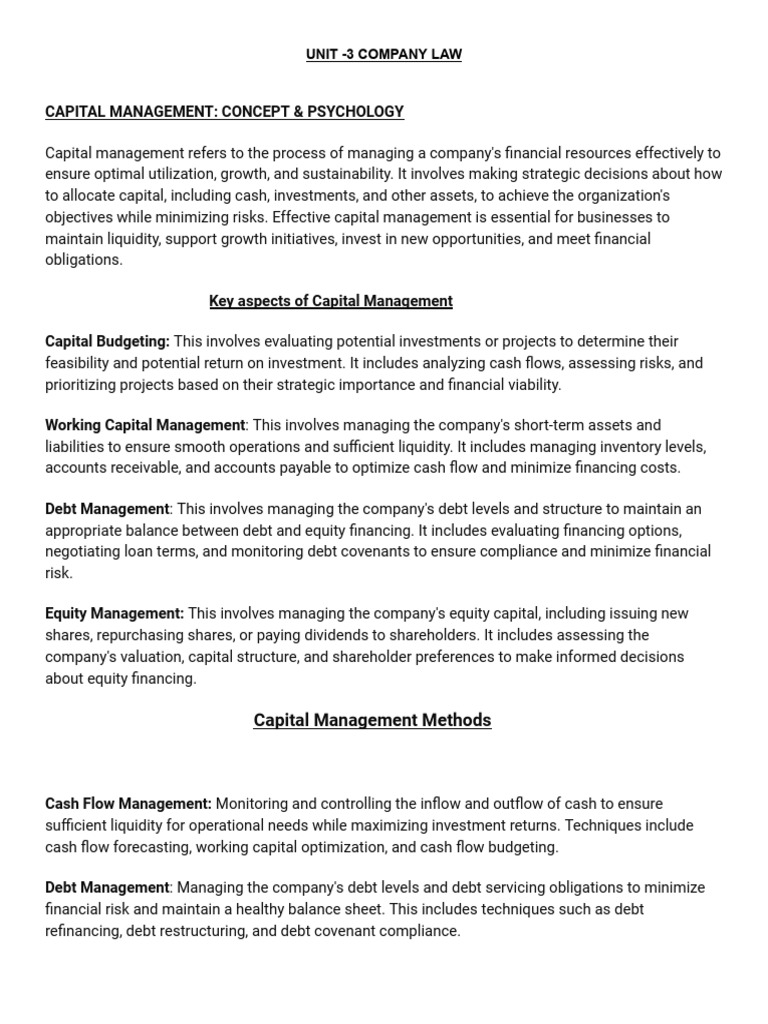 UNIT -3 COMPANY LAW | PDF | Capital Structure | Equity (Finance)