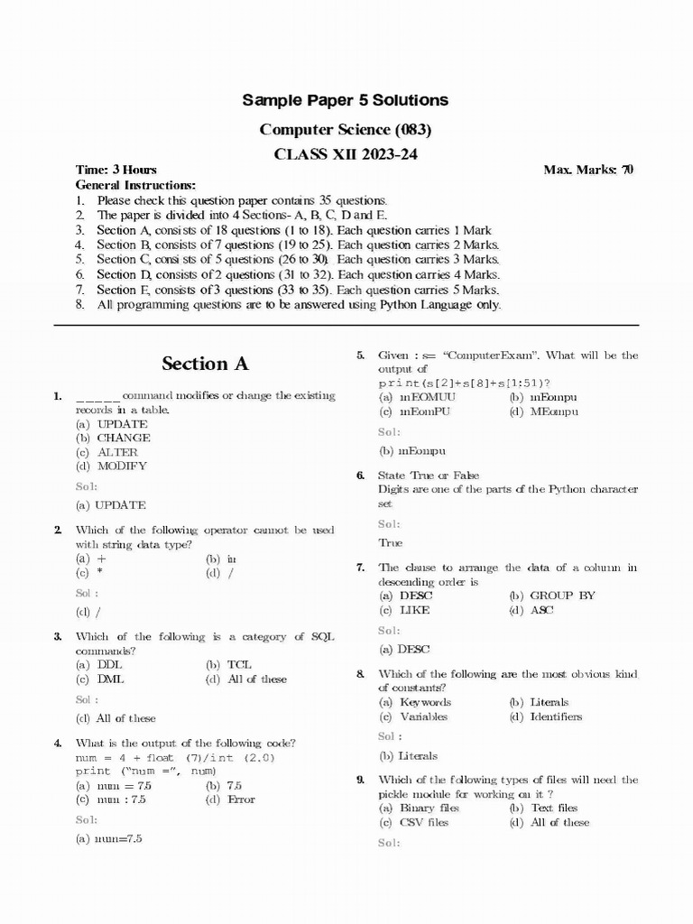 12 - CS - Set 05 - Ak | PDF | Relational Database | Computing