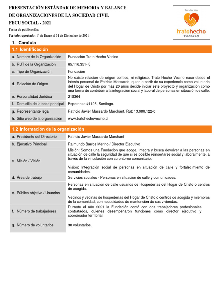 FECU 2021 FundacionTratoHechoVecino | PDF | Evaluación