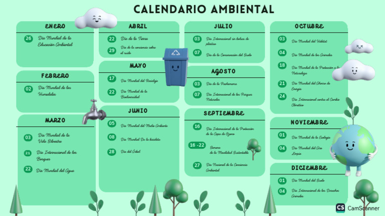 Calendario Medio Ambiente Divertido Verde | PDF | Entorno natural ...