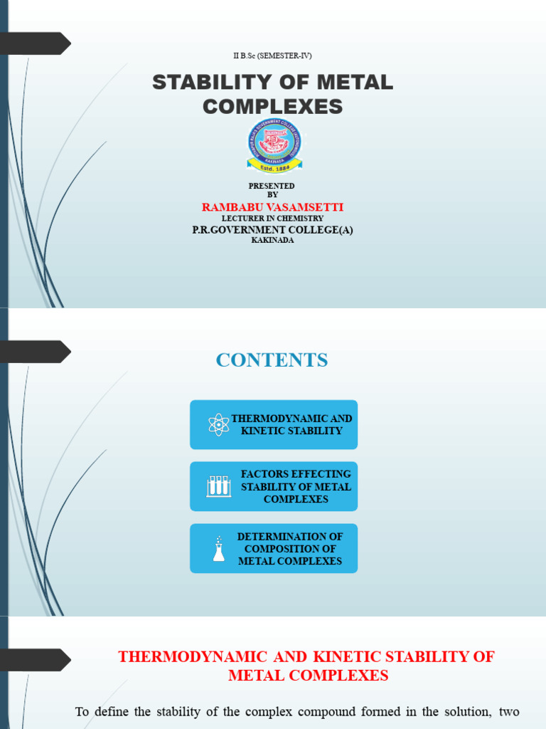 Stability of Metal Complexes Explained | PDF | Coordination Complex ...