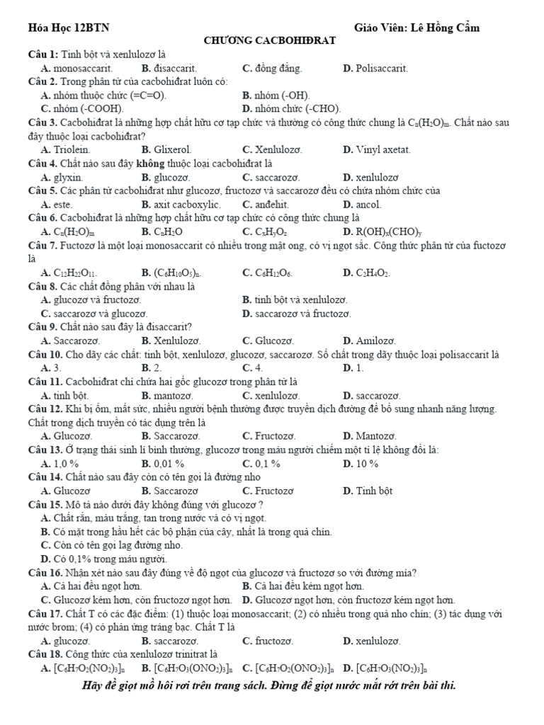 Chương Cacbohiđrat | PDF