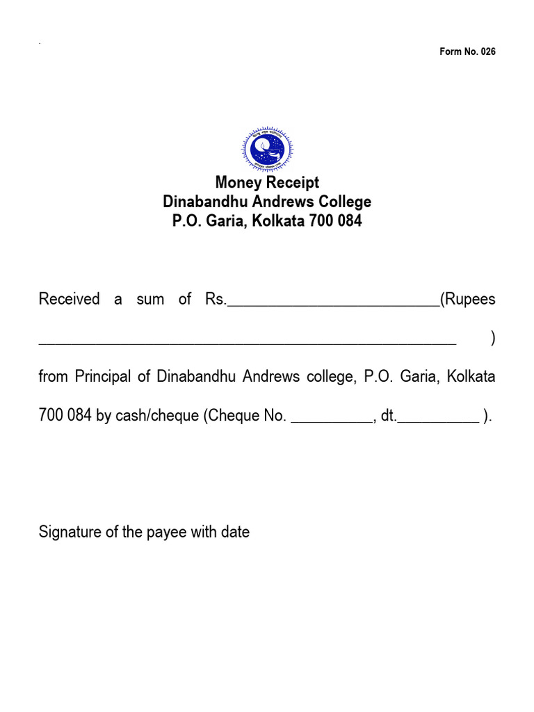 Printable College Money Receipt Format | PDF