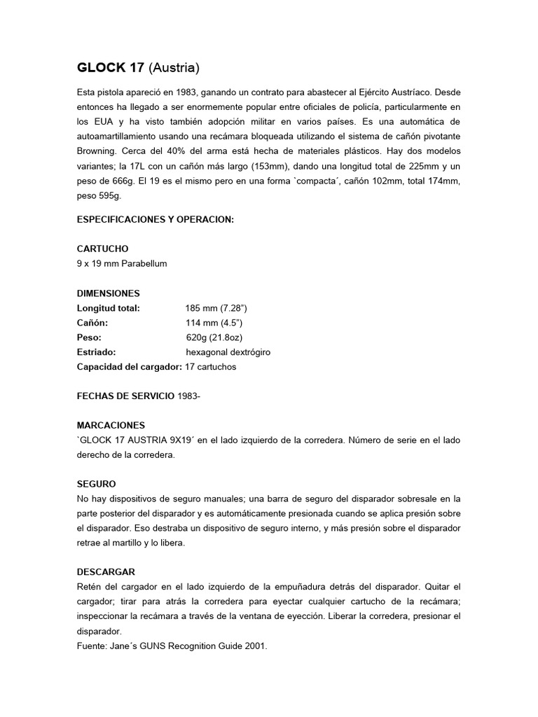 Glock 17 | Descargar gratis PDF | Pistola | Proyectiles