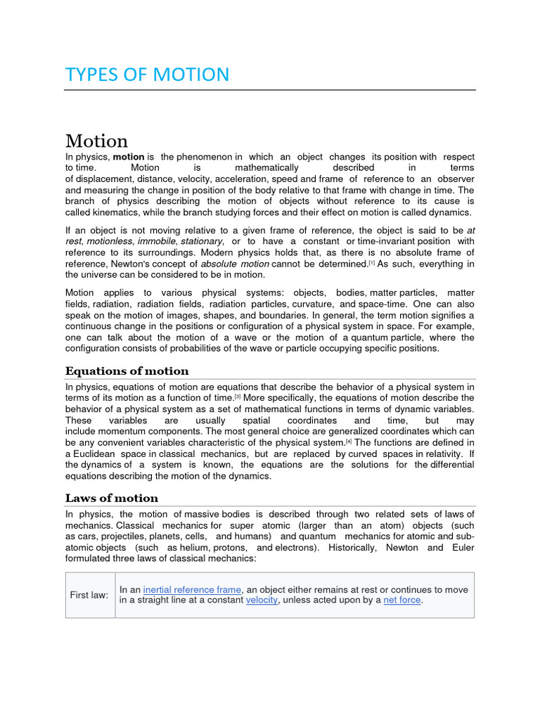 TYPES OF MOTION | PDF | Classical Mechanics | Force