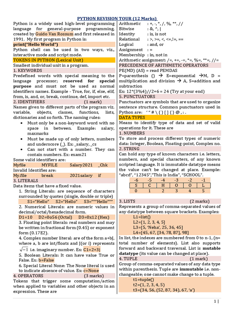 Last Minute Revision -2023-24 | PDF | Parameter (Computer Programming) | Comma Separated Values