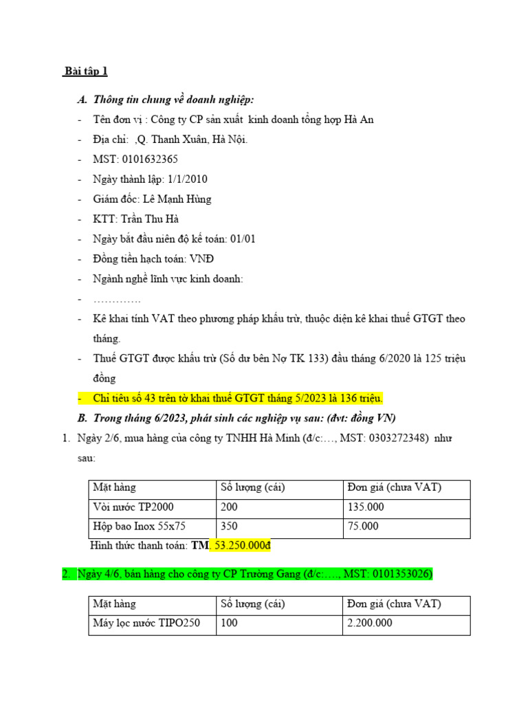 BT THKK Thue GTGT | PDF