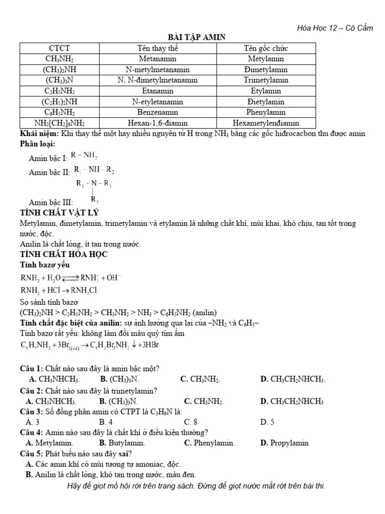 BÀI TẬP AMIN | PDF