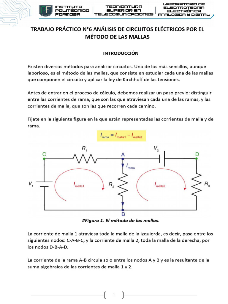 Trabajo Práctico N°6 Análisis de Circuitos Eléctricos Por El Método de Las Mallas | Descargar ...