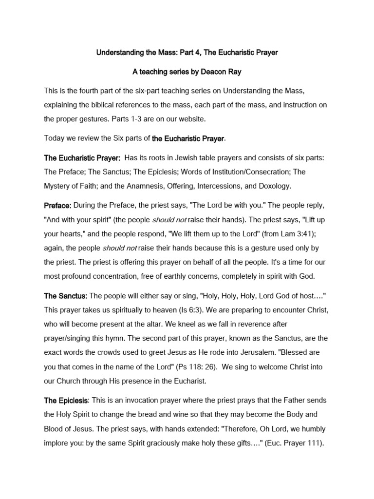 Understanding the Mass Part 4 the Eucharistic Prayer_edited | PDF ...