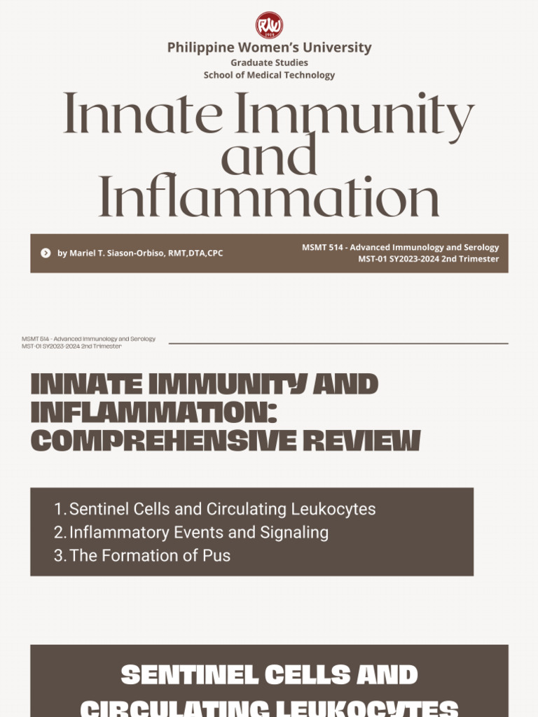 Innate Immunity and Inflammation (Summary) - MSMT 514 Advanced Immunology and Serology | PDF