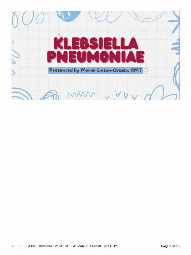 Klebsiella Pneumoniae MSMT 513 - Advanced Microbiology | PDF