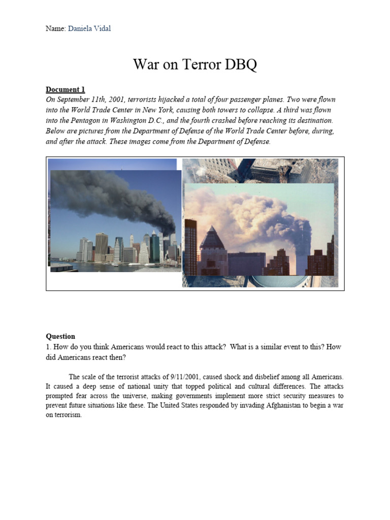 10th American History - War On Terror - DBQ - Worksheet | PDF ...