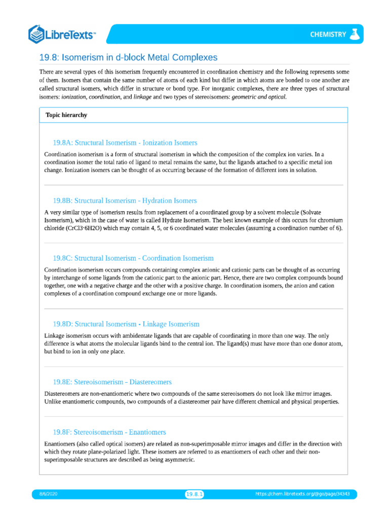 XX.2.2 Isomerism in D-Block Metal Complexes | PDF