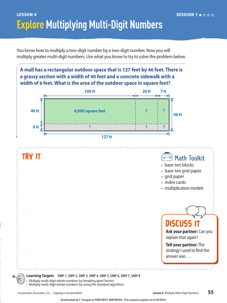 Multiply Multi-Digit Numbers Lesson | PDF | Multiplication | Applied ...