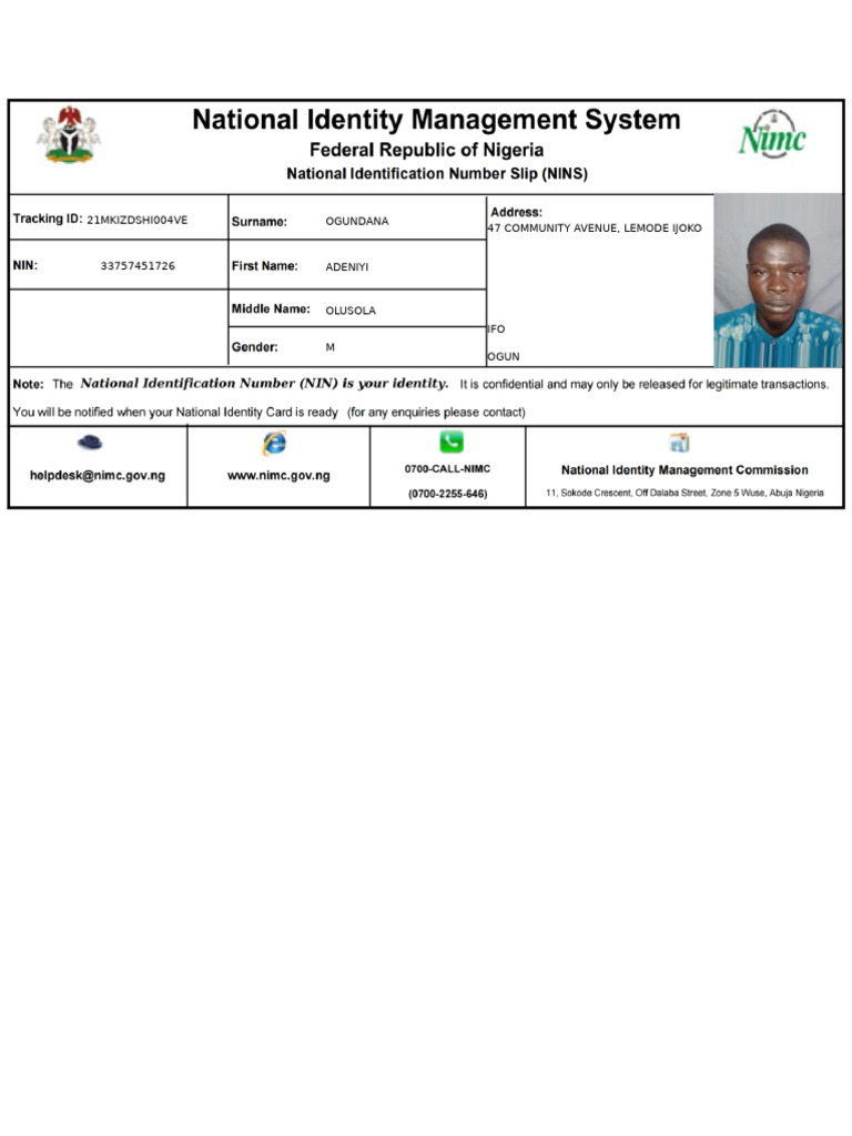 Nin Slip OGUNDANA ADENIYI Xpressverify 1704020123 | PDF