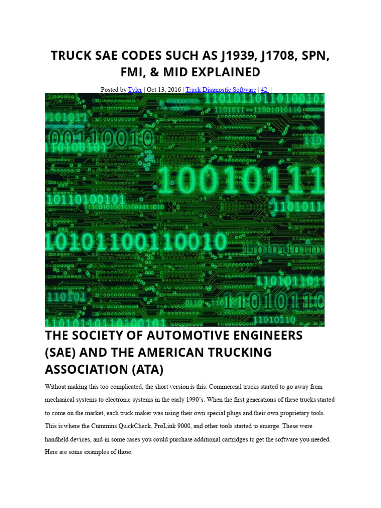TRUCK SAE CODES SUCH AS J1939 | PDF | Manufactured Goods | Automotive ...