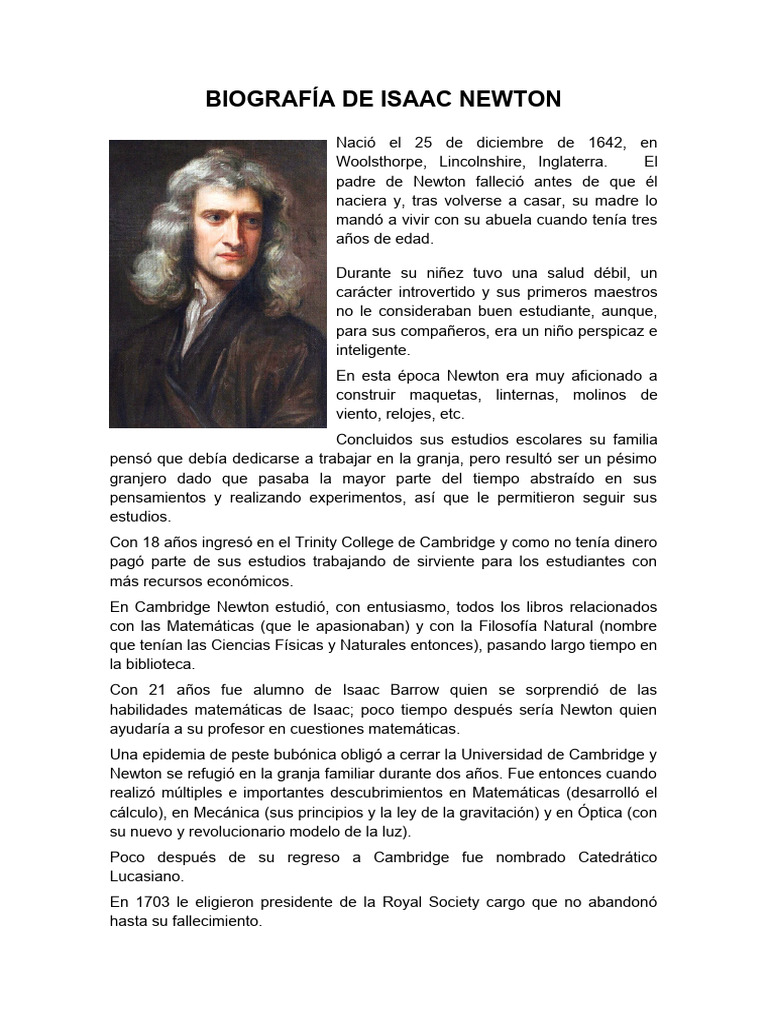 Biografía de Isaac Newton | PDF | Isaac Newton | Science