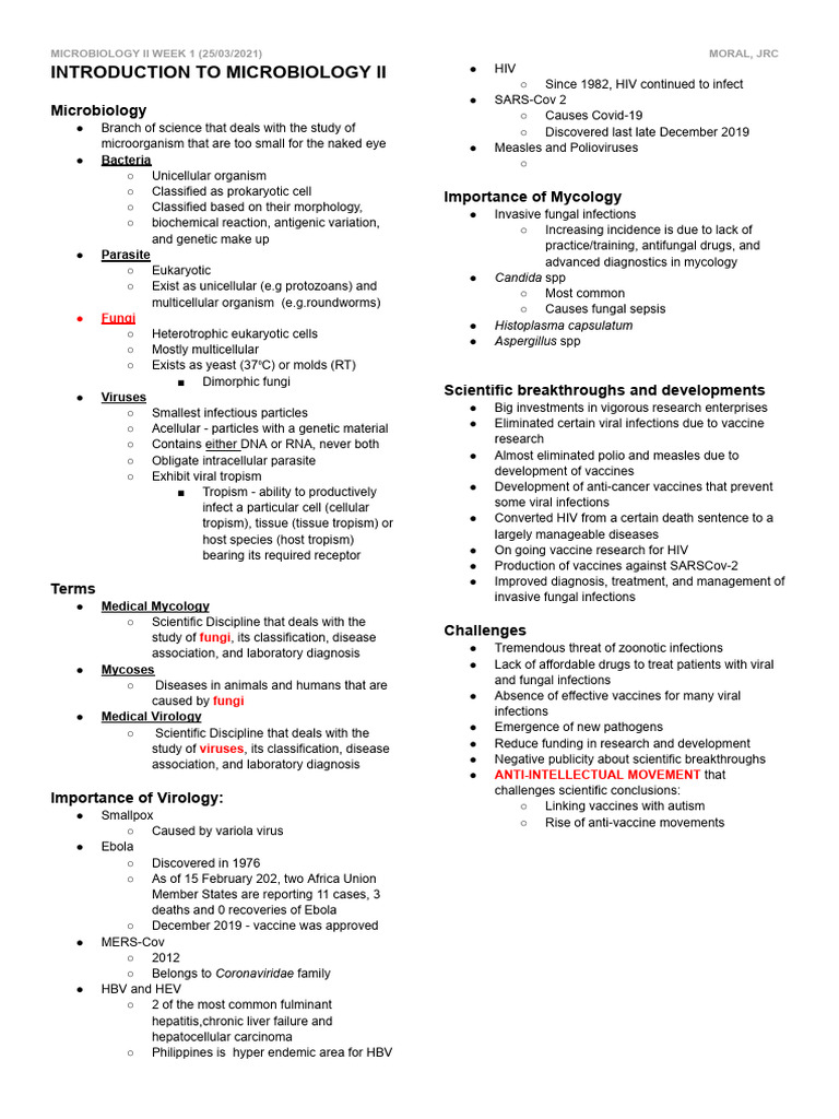 1 Introduction To Microbiology Ii | PDF | Infection | Virus