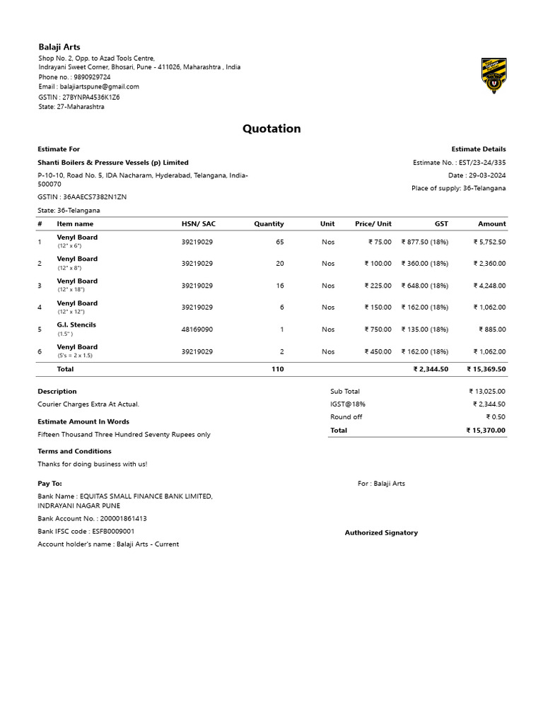 Quotation - EST 23-24 335 - 29 - 03 - 24 | PDF | Economies | Trade