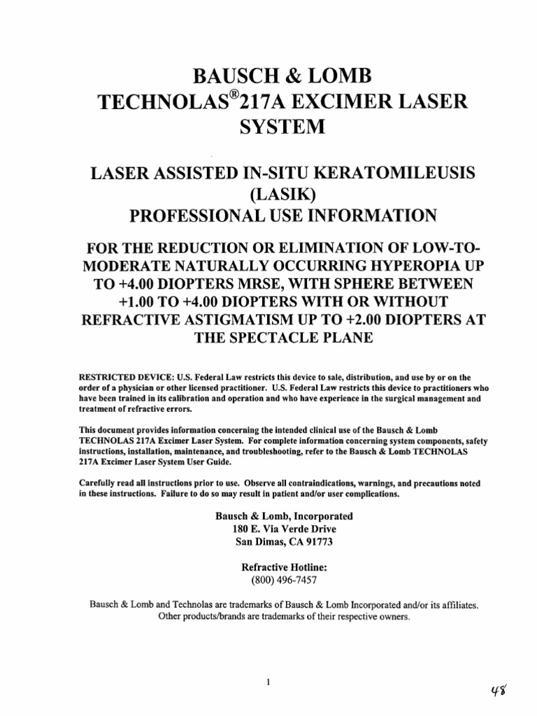 Laser Technolas 217 - Excimer Laser System | PDF | Ophthalmology ...
