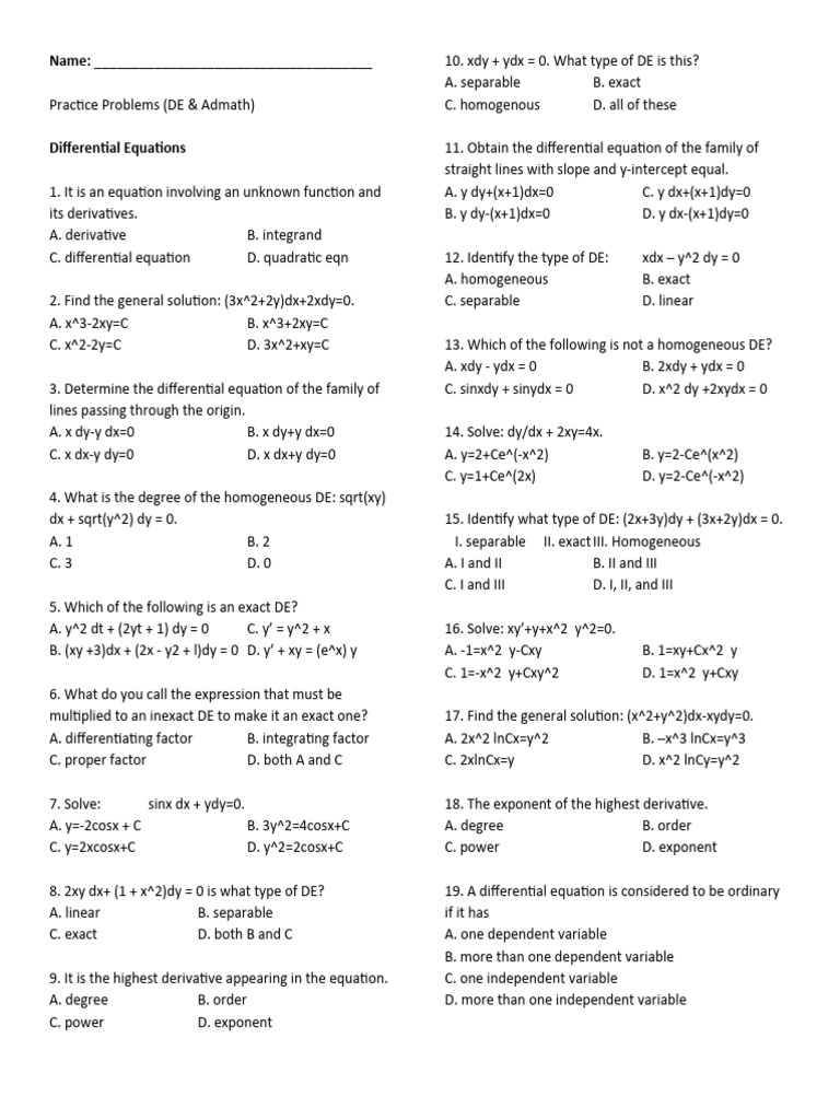 Practice-Problems-5_DExAdmath | PDF | Nonlinear System | Equations