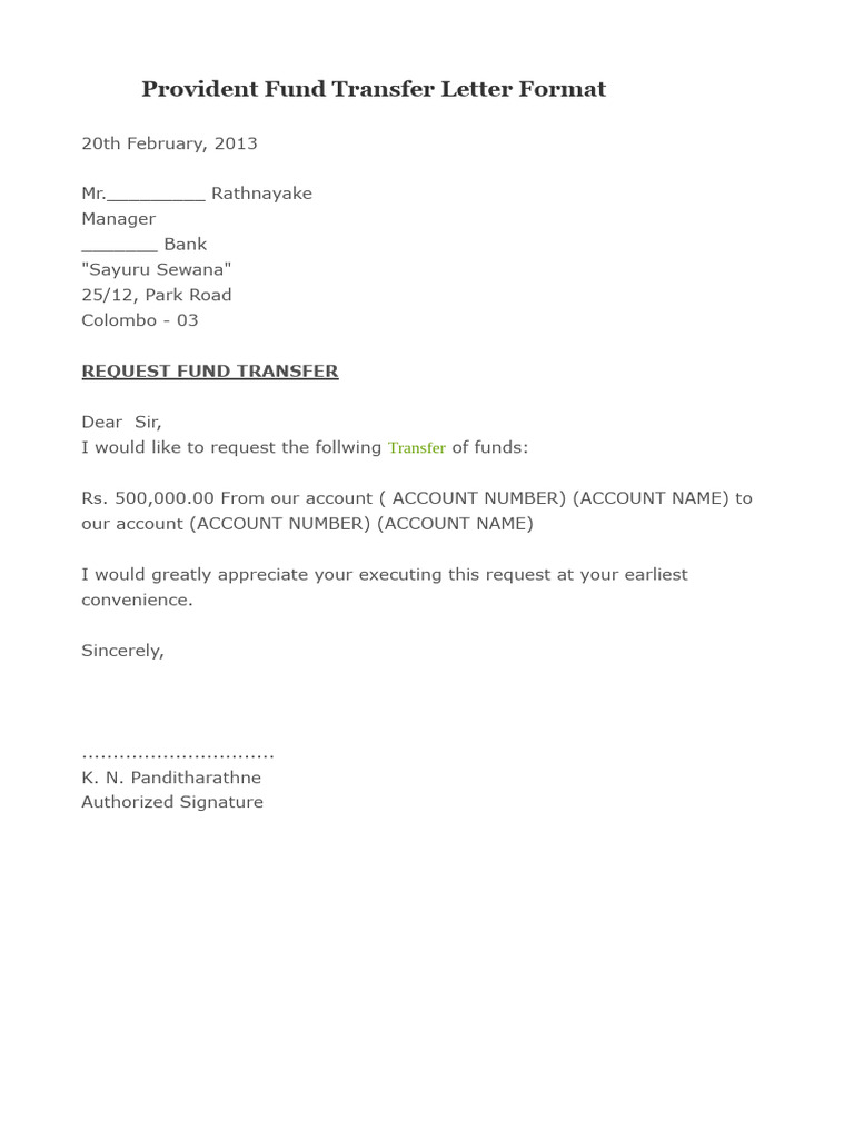 Provident Fund Transfer Letter Format | PDF