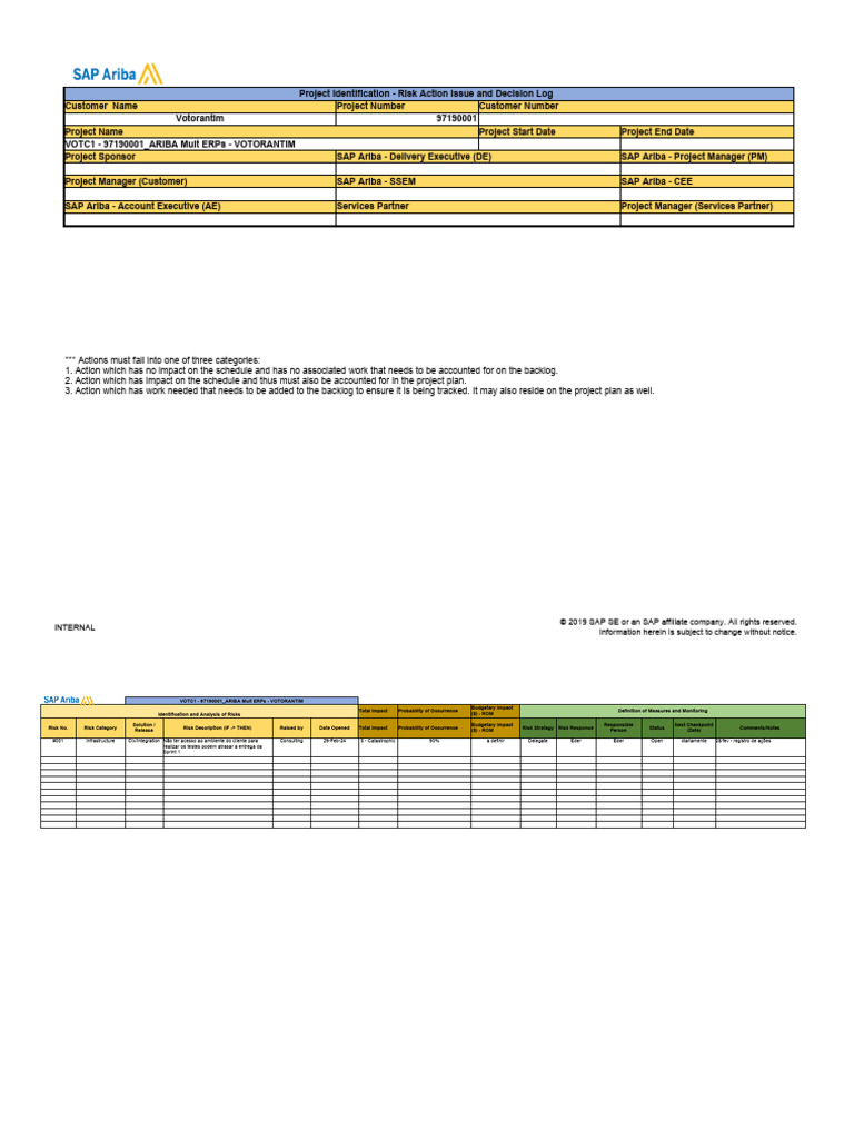 SAP Ariba Services Risk Action Issue Decision Log | PDF | Risk | Applied Mathematics