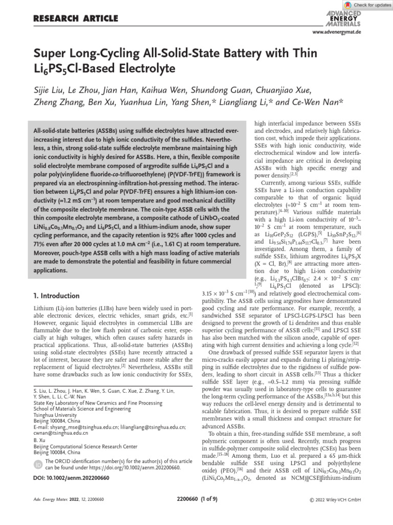 Advanced Energy Materials - 2022 - Liu - Super Long Cycling All Solid ...