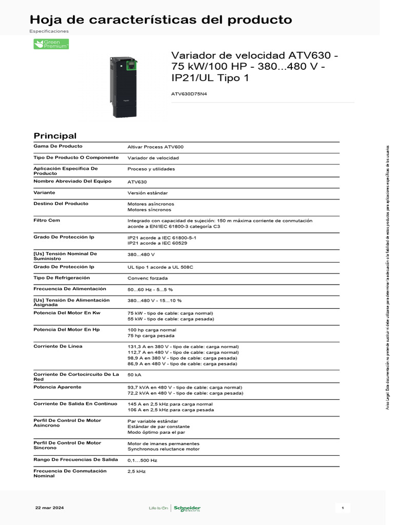 Schneider Electric_Altivar-Process-ATV600_ATV630D75N4 | PDF ...