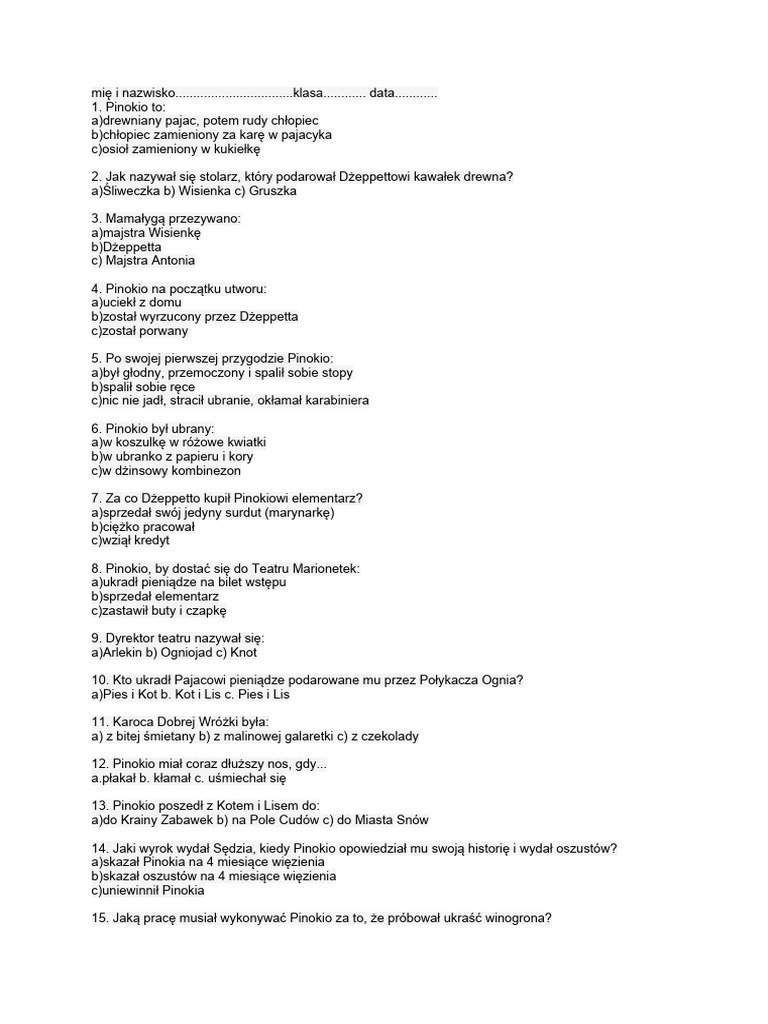 Pinokio Test | PDF