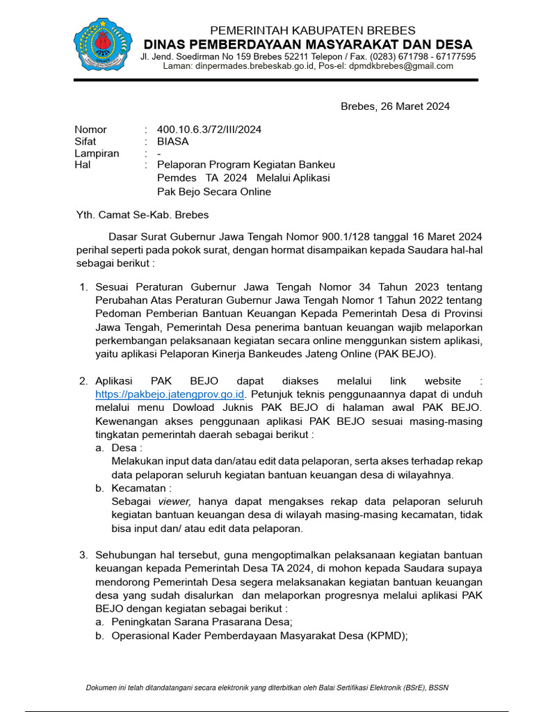 Surat Pelaporan Pak Bejo | PDF