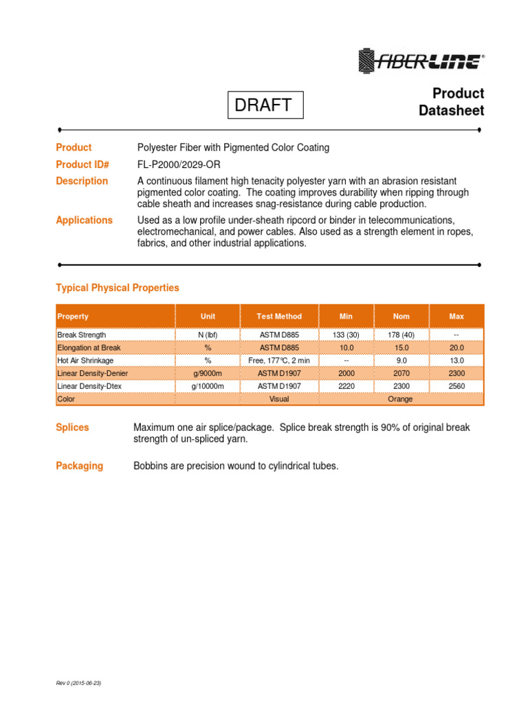 Ripcord Dtex 2000 | PDF | Optical Fiber | Yarn