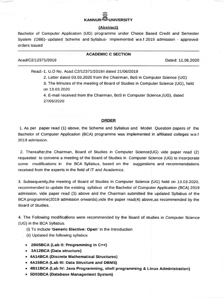 Updated BCA Syllabus 2019 Onwards | PDF | Operating System | Teaching ...