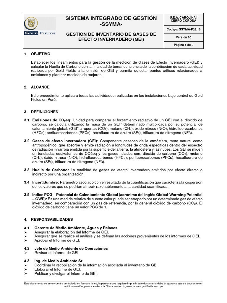 SSYMA P22.16 Gestion Del Inventario de GEI V05 | PDF | Gases de efecto invernadero | Huella de ...