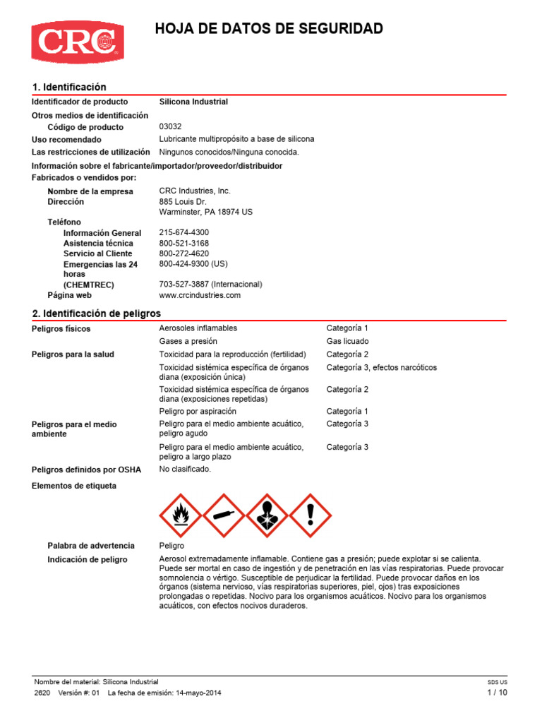 Msds-silicona Industrial Crc | PDF | Agua | Contaminación