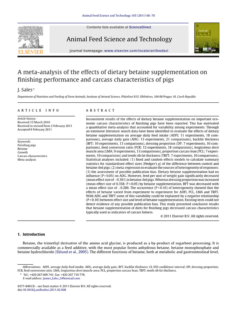 Anim Feed Sci Technol 165 68 Meta Analysis Pigs Betaine | PDF | Linear ...