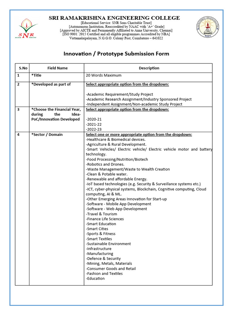 Innovation Prototype Submission Form | PDF | Innovation | Prototype