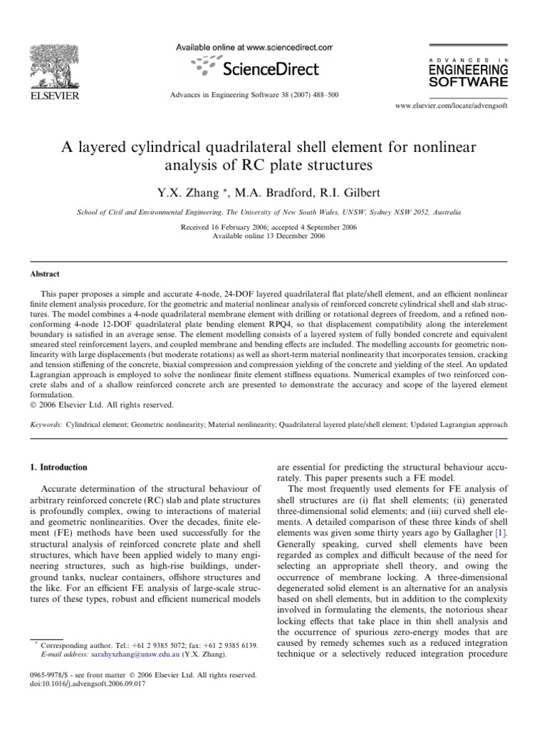 A Layered Cylindrical Quadrilateral Shell Element For Nonlinear ...
