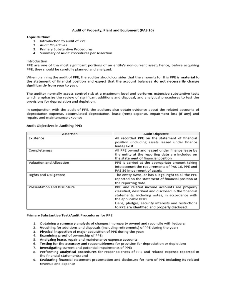 Audit of PPE | PDF | Depreciation | Audit