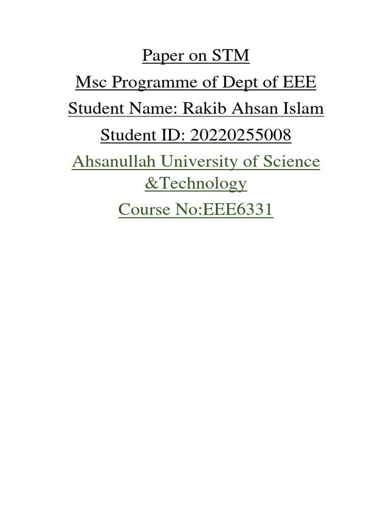 STM Review Paper EEE6331 20220255008 | PDF | Scanning Tunneling Microscope | Microscope