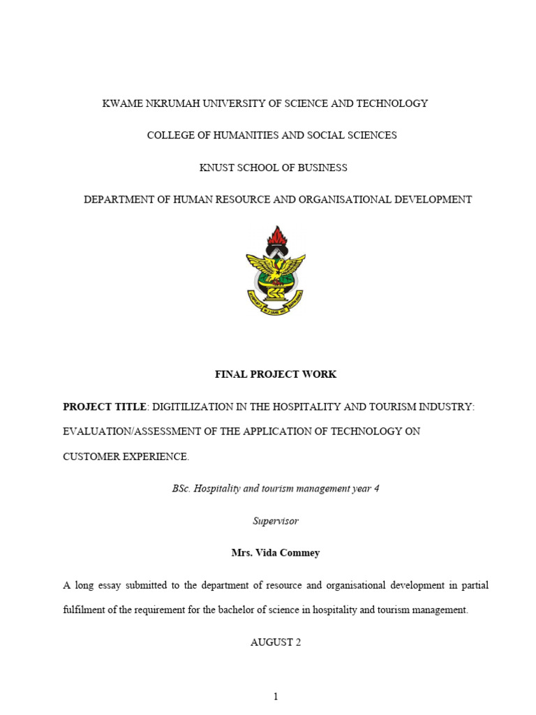 Final Year Thesis - Margaret B. Agyekum. | PDF | Tourism | Learning